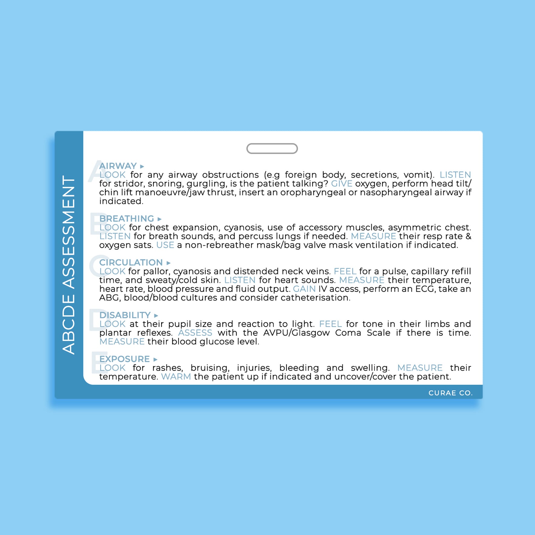 ABCDE Assessment/GCS Card – Curae Co